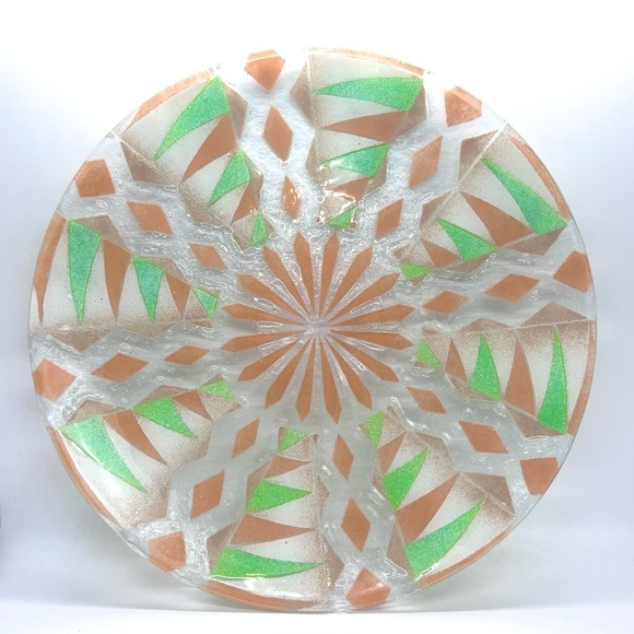 Vintage | Dining | Rare Fused Glass Artist Signed Mosaic Kaleidoscope ...
